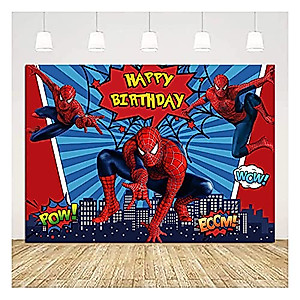 chaungda Spider Man Happy Birthday Banner Backdrops Boys Photography Backdrops Party Decoration Party Sign Dessert Table Yard Signs Photo Backgrounds Party Supplies 5x3ft zf-2019418-5x3ft-fba