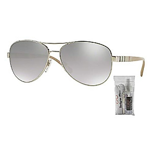 BURBERRY BE3080 10056V 59M Silver/Light Grey Mirror Gradient Silver Pilot Sunglasses For Women+ BUNDLE With Designer iWear Complimentary Eyewear Kit
