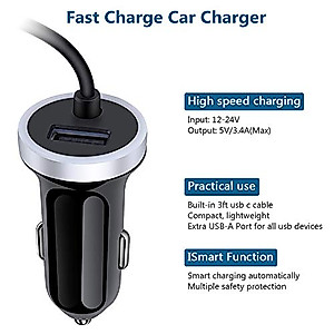 USB C Car Charger, 3.4A Fast Charging Car Adapter+3ft Type C Cable for Samsung Galaxy S23 S22 S21 S20 S10 Note 20 A10E A20 A50 A51 A01 A71 A11,LG Stylo 6/5/4 G7 V60 ThinQ Moto G8 G7 Google Pixel 4 3a