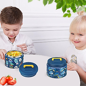 PIQUEBAR 8oz Kids Thermo for Hot Food,Small Lunch Thermos Food Container Stainless Steel,Easy Open Wide Mouth Thermo for Hot Cold Food for Preschool Travel (Blue Whale)