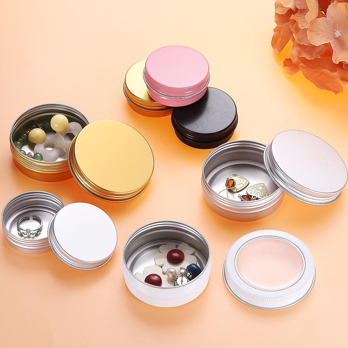 uxcell 1 Oz Tin Cans, 20 Pcs Aluminum Round Tins, Travel Sized Small Metal Tins Cosmetic Sample Containers with Screw Lid for Lotion Bars Beard Balms Candles, Pink