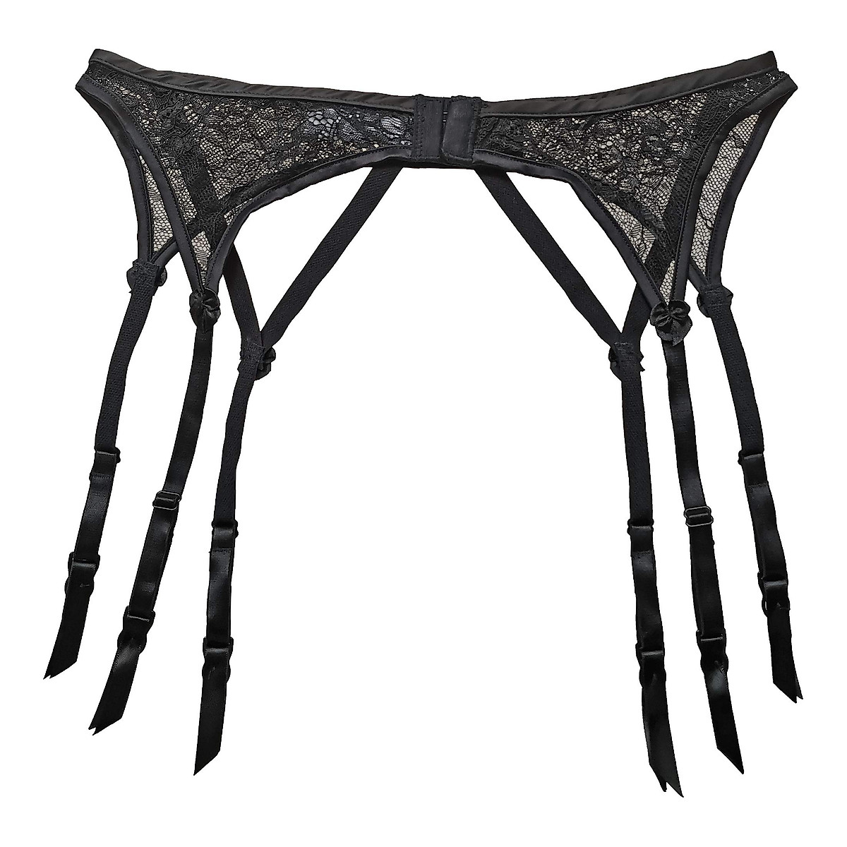 Women's Black Lace 6 Straps Metal Buckles Sexy Garter Belt for Stockings S513 (Large)