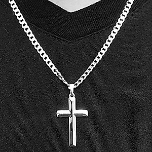 Diamond Cut Solid Cross .925 Sterling Silver Pendant 1" Long