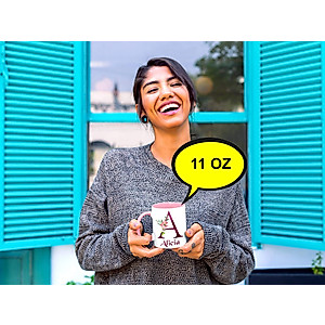 Custom Coffee Mugs - Personalized Ceramic Cups with Initial Name Monogram - 11 & 15 oz