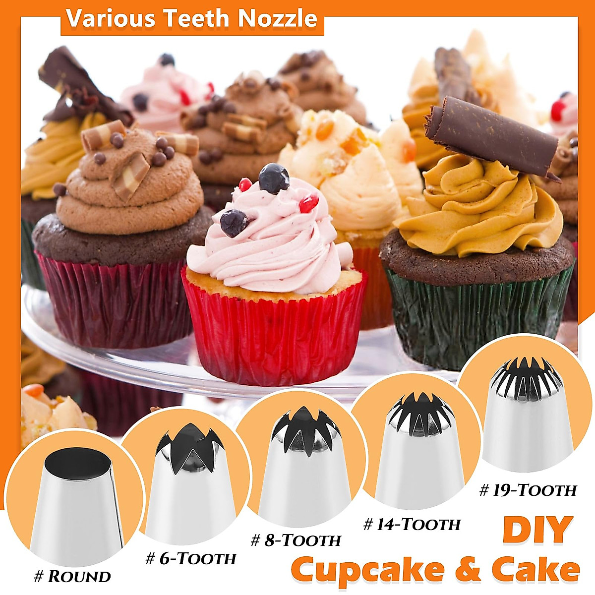 12PCS Large Piping Tips Set, Stainless Steel frosting tips with Reusable Pastry Bag, Cake Decorating Tips Set for DIY Pastry Dough, Cookie, Cupcake, Cake