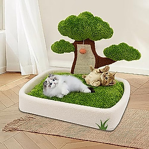 Cat Bed Small Dog Bed with Hanging Ball & Rattan Mat, 23.6'' Faux Fur Plush Indoor Soft Cat Bed Anti Anxiety Calming Pet Bed Removable Square Cushion Washable