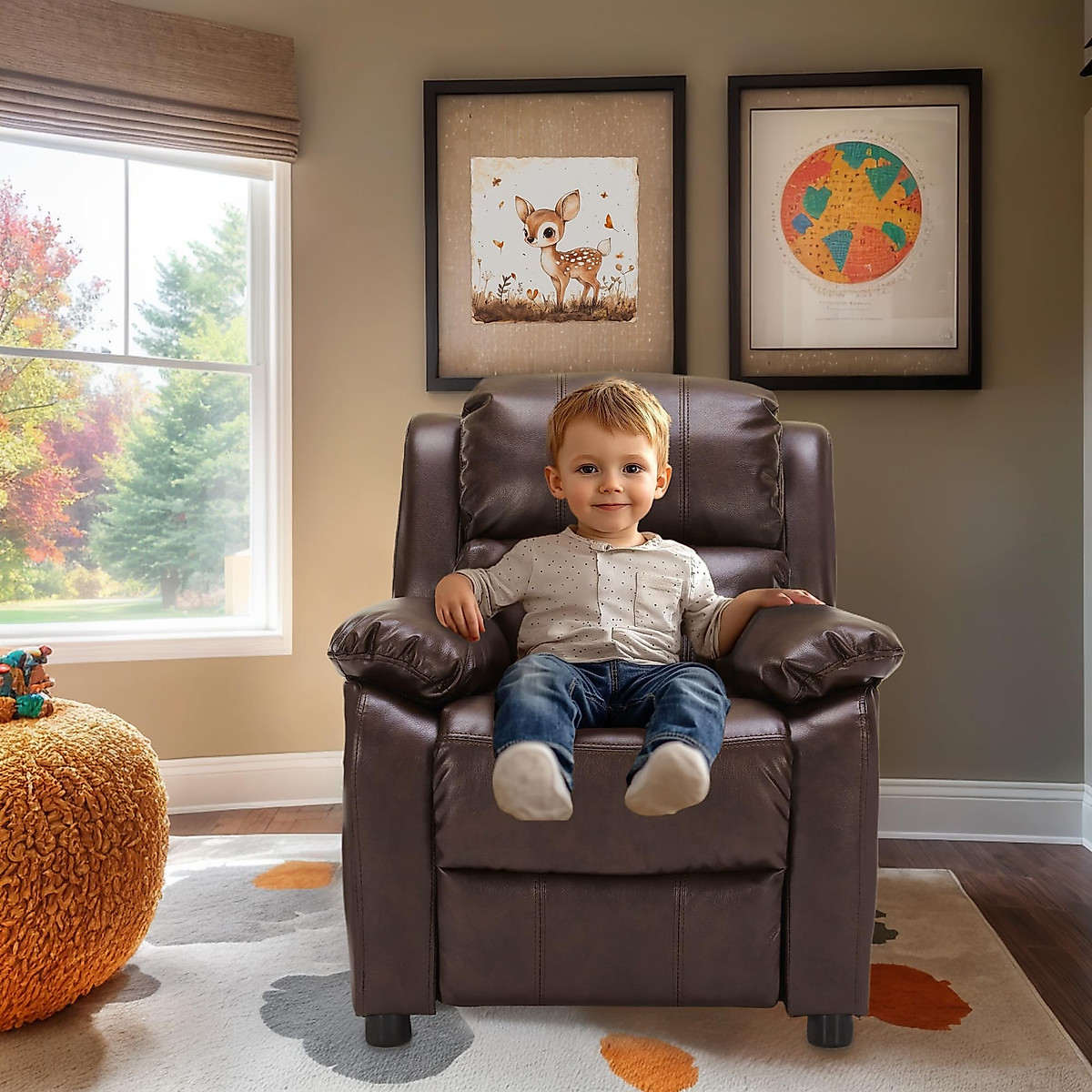 JC Home Macaron Kids Reclining Chair Leather Recliner Sofa Toddler Youth Children Child Ages 2-8