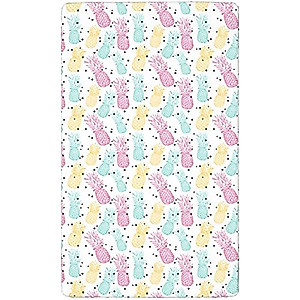 Pineapple Themed Fitted Crib Sheet,Standard Crib Mattress Fitted Sheet Soft and Breathable Bed Sheets-Baby Crib Sheets for Girl or Boy,28“ x52“,Earth Yellow Magenta Seafoam Dark Taupe