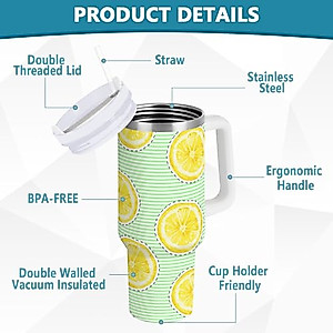 DIGTIA Stainless Steel Insulated Tumbler w/Handle & Straw, Lemons Yellow Double Wall Vacuum Travel Coffee Mug Cup w/Lid, Leak-Proof Sports Fruit Water Bottle,30oz