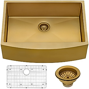 Ruvati Brass Tone 30-inch Apron-Front Matte Gold Stainless Steel Farmhouse Kitchen Sink - Single Bowl - RVH9660GG