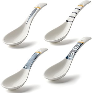 Ceramic Asian Soup Spoons Set of 5 Japanese Ramen Soup Spoons Porcelain Chinese Soup Spoons for Ramen Noodles Udon Pho Rice Gravy (Style 3)
