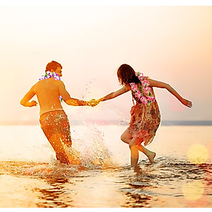 6 Pcs Thicken 41 Inch Hawaiian Leis with Green Leaves, 3 Color Lei for Graduation Party, Dance Party, Photo Prop in Outdoors(New 3 colors)