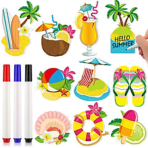 Buryeah 16 Pcs Large Summer Magnets Tropical Beach Car Magnets Set 10 Beach Magnetic Refrigerator Decoration Cruise Door Magnets Tropical Palm Tree Magnetic with 6 Paint Pens