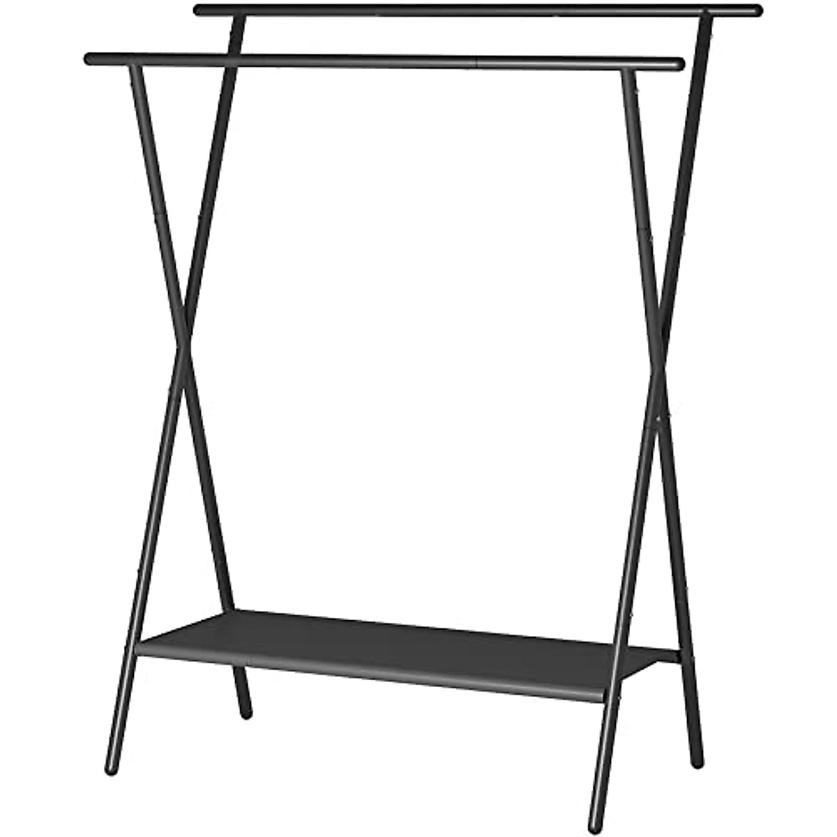 Laiensia Double Rods Clothing Racks for Hanging Clothes,Portable Clothing Hanging Garment Rack with Bottom Oxford Cloth Shelves,Black