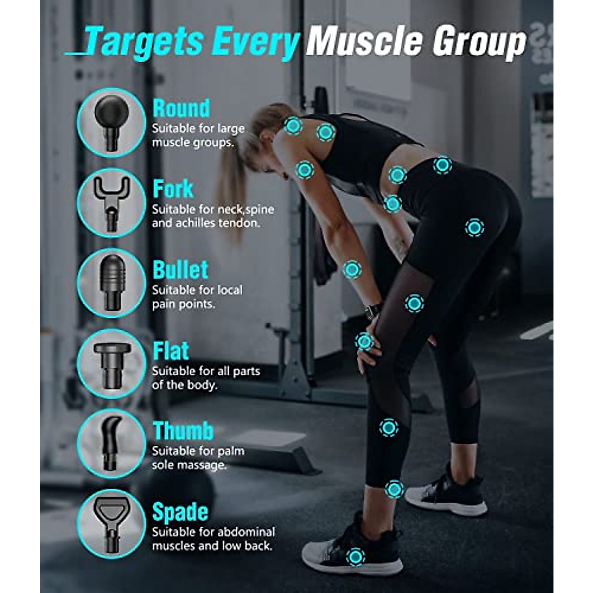 Massage Gun,Quiet Brushless Deep Tissue Percussion Muscle Massager Gun for Back Neck Relieve,Handheld Portable LCD Touch Screen Massage Gun with 30 Variable Speed,6 Massage Heads&Carrying Case (Black)