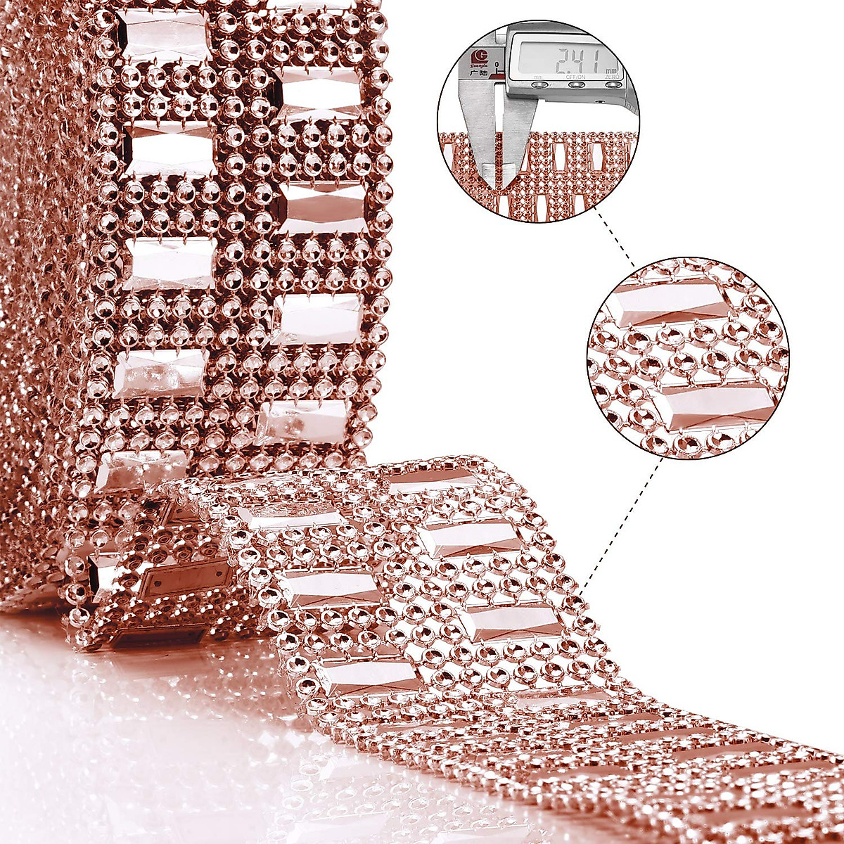 10 Yards Bling Wrap Ribbon Rhinestone Diamond Ribbon Rose Gold Bling Wrap Acrylic Wrap Mesh for Wedding Cakes Birthday Decorations, Baby Shower and Craft Project (Rose Gold,2 Row)