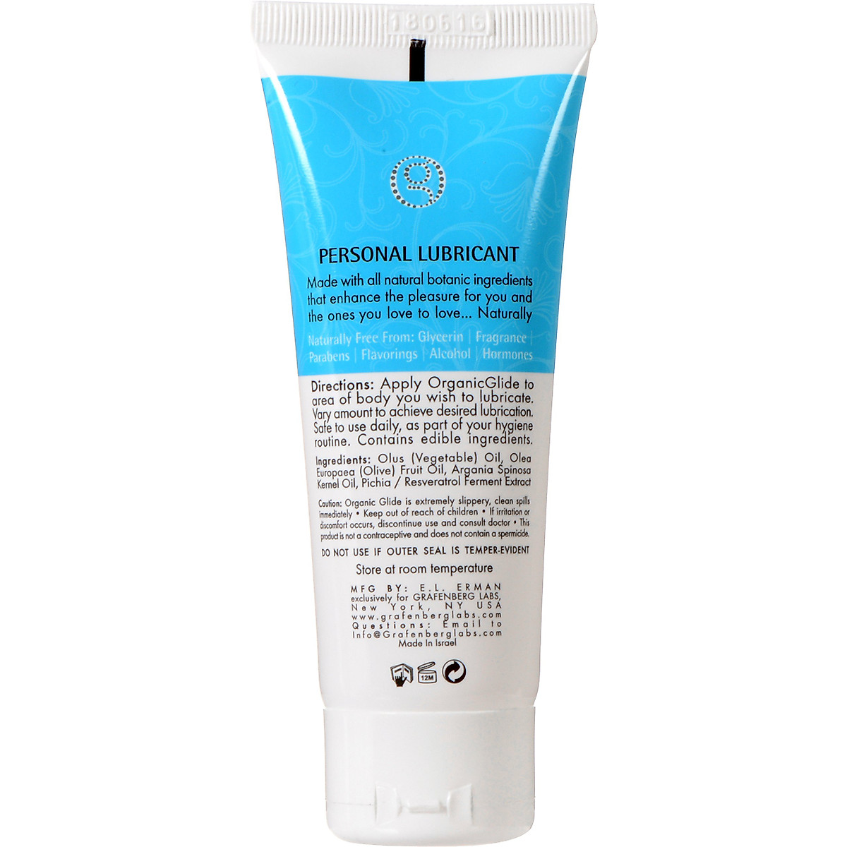 Organic Glide Natural Personal Lubricant, Probiotic Edible Lube. Parabens, Glycerin, Flavorings Free - for Men Women and Couples. Best for Menopause and Sensitive Skin