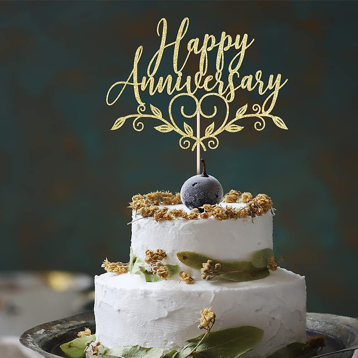 Sodasos Glitter Happy Anniversary Cake Topper,Wedding Anniversary Cake Toppers, Happy Anniversary Party Decorating supplies (gold)