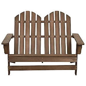Tidyard 2-Seater Patio Adirondack Chair Solid Wood Fir Brown Outdoor Fire Pit Chair Wooden Garden Armchair for Porch Pool Lawn Deck Backyard Balcony Outdoor