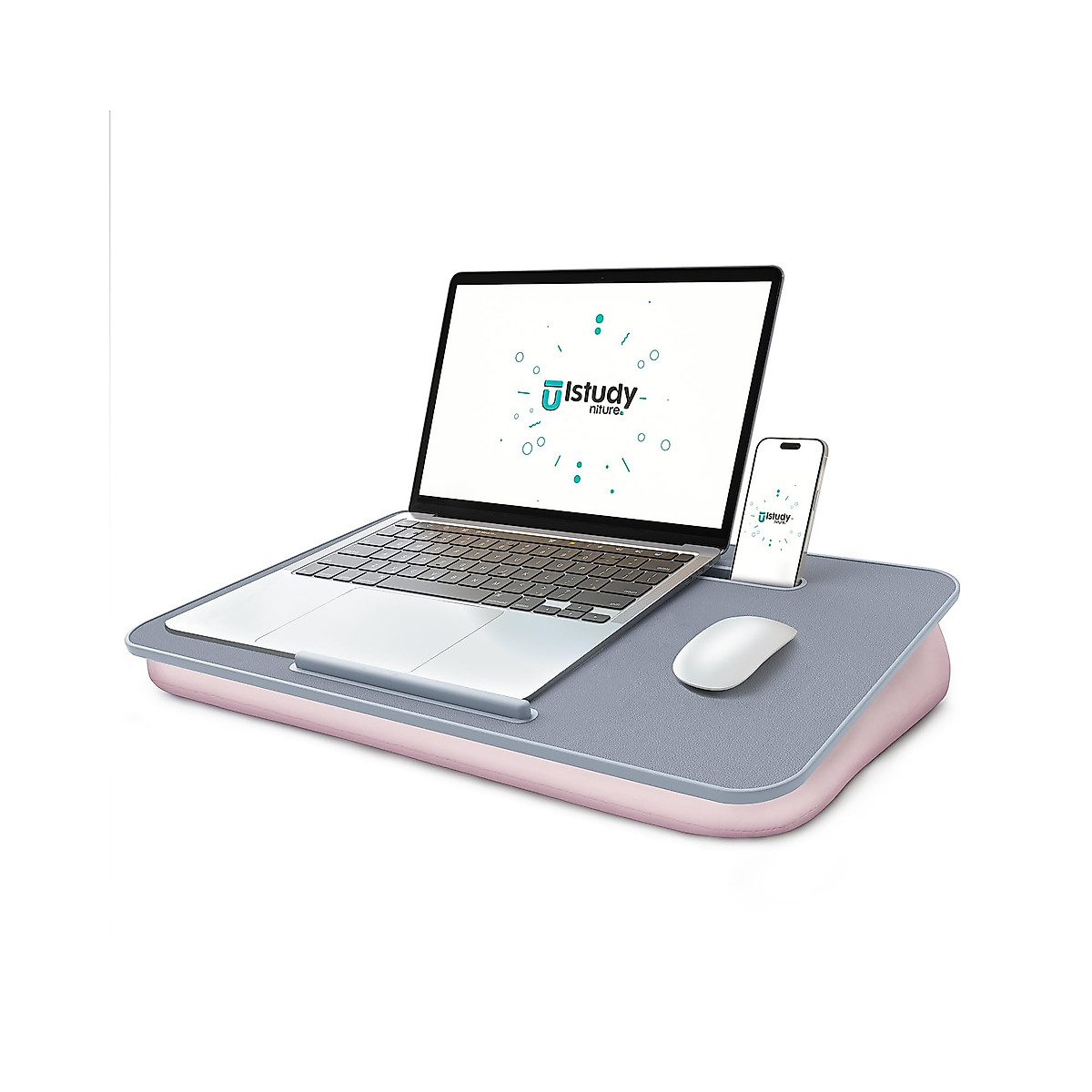 Lap Desk, Portable Laptop Lap Desk with Pillow Cushion, Fits up to 17 inch Laptop, Laptop Stand with Device Ledge and Phone Holder, for Home Office, Gray, ISTUDYNITURE……