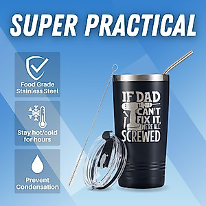 Onebttl If Dad Can't Fix It Tumbler, Funny Gifts for Father's Day, Birthday, Christmas from Daughter, Son, Wife, Stainless Steel Travel Mug 20oz