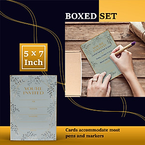 Better Office Products 25 Pack Party Invitations with Envelopes, Cardstock with Metallic Gold Foil Lettering, Bulk Set, 5x7 Inch, Fill in the Blank Notecards, for Weddings, Showers & All Occasions
