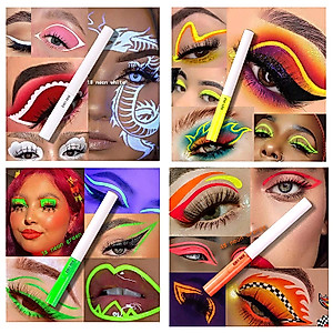 MAEPEOR Neon Liquid Eyeliner 8 Colors Matte Eyeliner Waterproof & Smudgeproof Fluorescent Body Face Paint Makeup for Daily Wear and Halloween Christmas (Neon, Set 0801)