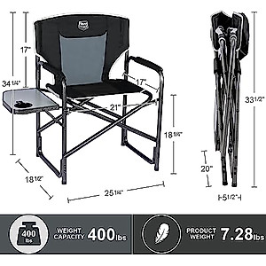 TIMBER RIDGE Lightweight Oversized Camping Chair, Portable Aluminum Directors Chair with Side Table for Outdoor Camping, Lawn, Picnic and Fishing, Supports 400lbs (Black) Ideal Gift