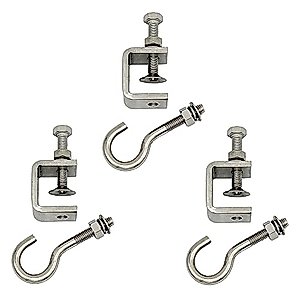 C Clamp Stainless Steel, Beam Clamp; C Clamps.Comes with Stainless Steel Hooks That Can Withstand 100 Pounds of Static Gravity (3Pcs) (round platen)