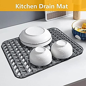 Silicone Sink Mat Protectors for Kitchen 16.2''x 12.5'' JOOKKI Kitchen Sink Protector Grid for Farmhouse Stainless Steel Accessory with Center Drain