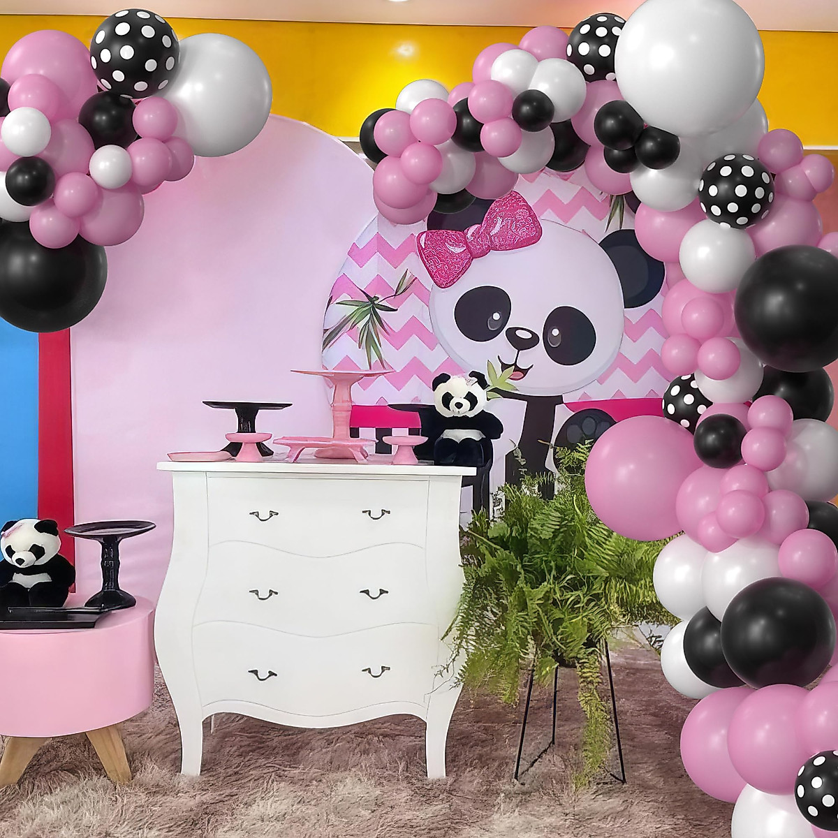 HYOWCHI Panda Party Supplies - 133 Pcs Panda Birthday Party Decorations Balloon Garland Arch, Black White Pink Theme Panda Party Decorations Balloon Arch For 1st 2nd 3rd 4th Birthday & Baby Shower