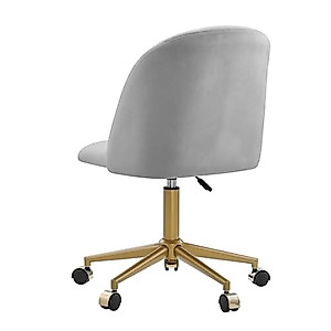 Pemberly Row Upholstered Adjustable Swivel Desk Chair Gold Legs in Light Gray