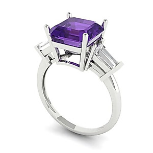 Clara Pucci 3.50ct Asscher cut 3 stone Solitaire Genuine Natural Amethyst Engagement Promise Anniversary Bridal Ring 18K White Gold 3.75