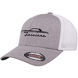 1964 Ford Fairlane Outline Design Flexfit Trucker Mesh Fitted Cap Heather/White