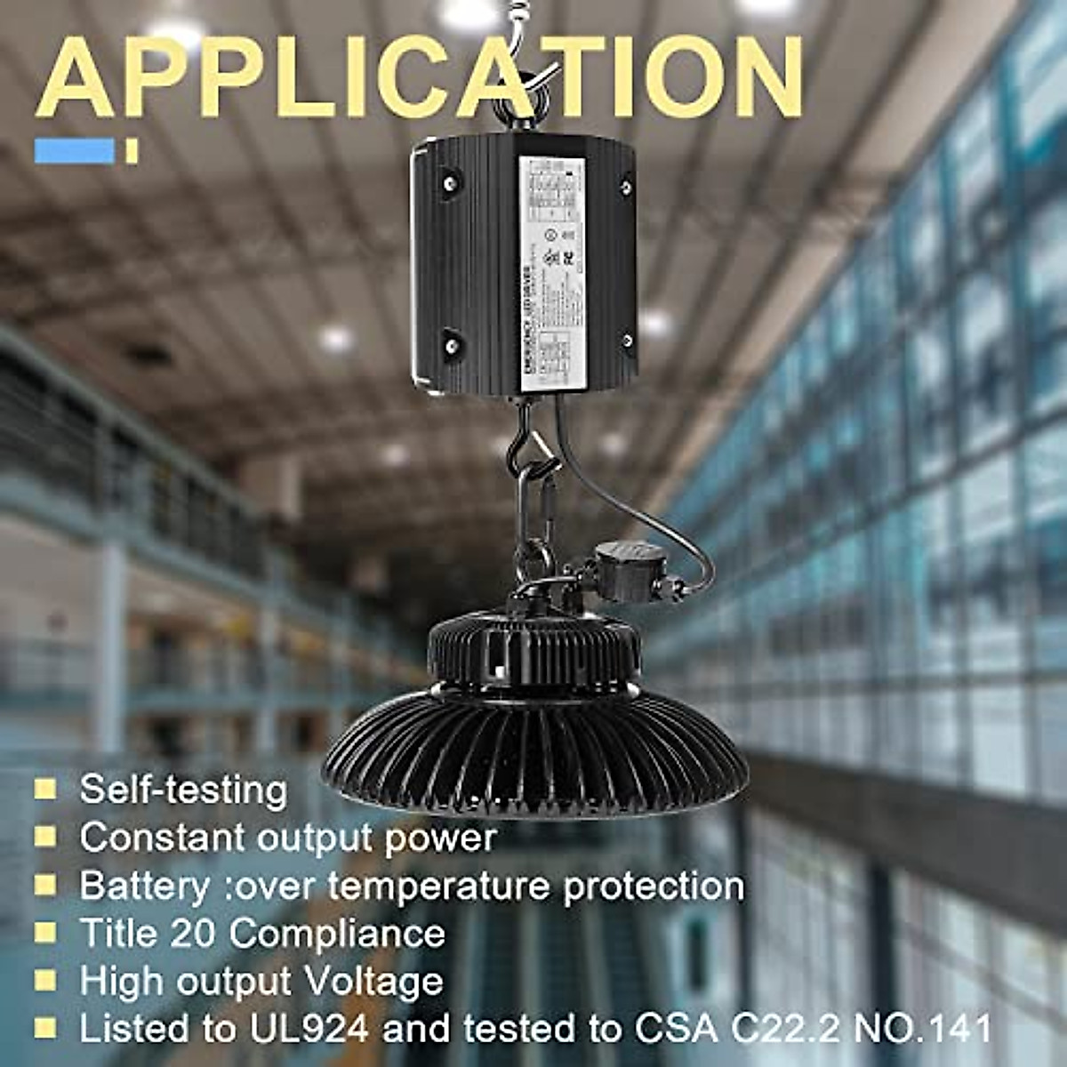 40W LED Emergency Backup Battery for UFO High Bay Light, Suitable for Dimmable Emergency LED Driver, Emergency Time 90 Minutes, AC Input 100-347V Output DC170V, UL Certified 5 Years Warranty (1-Pack)