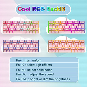 60% Wired Gaming Keyboard, RGB Backlit Ultra-Compact Mini Keyboard, Mechanical Feeling Membrane Mini Compact 61 Keys Keyboard for PC/Mac Gamer, Typist, Travel, Easy to Carry on Business Trip(Pink)