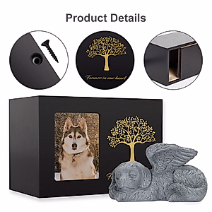 The7boX Pet Urn Dog Ashes Box Wooden Black Dog Urns for Ashes Comes with Dog Angel and Ashes Bag