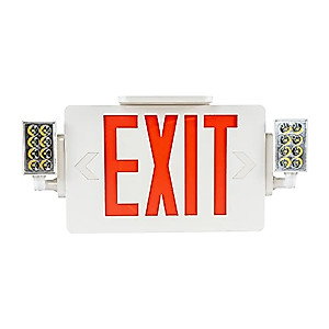 Gruenlich LED Combo Emergency EXIT Sign with 2 Adjustable Head Lights and Double Face, Back Up Batteries- US Standard Red Letter Emergency Exit Lighting, UL 924 Qualified, 120-277 Voltage, 4-Pack