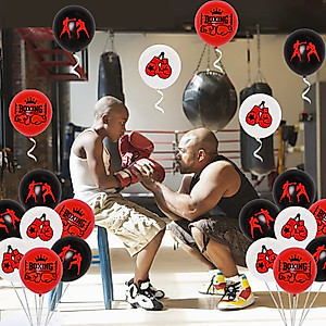JOYMEMO 40 Pieces 12 Inches Boxing Party Latex Balloons Red Black White - Boxing Match Decorations, Glove Boxer Printed Balloon for Boxing Sport Wrestle Fitness Theme Birthday Party Supplies