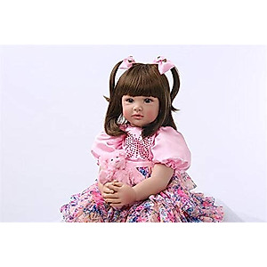 iCradle Cute 24 inch 60 CM Reborn Baby Doll Long Hair Girl Doll Soft Silicone Baby Real Life Baby Toddler Doll Toy for Ages 3+ (F)