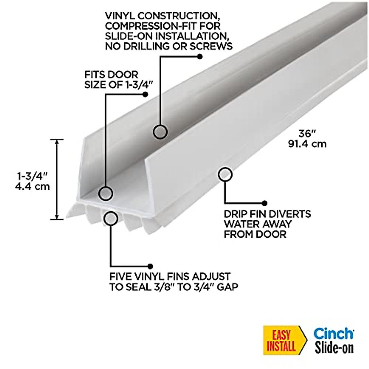 Manufacturers Direct Door Seal Cinch 36" WHT by M-D Building Products MfrPartNo 43336, 36 inch, White