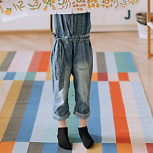 BOOPH 12 Pairs Kids Ankle Socks Boy Girls Half Cushion Socks 12-16 Years Black