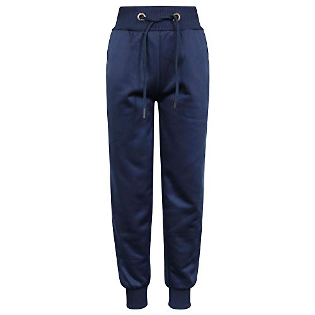 Kids Girls Boys Plain Tracksuit Hooded Sweat Hoodie Bottom Jog Suit Joggers 5-13 Navy