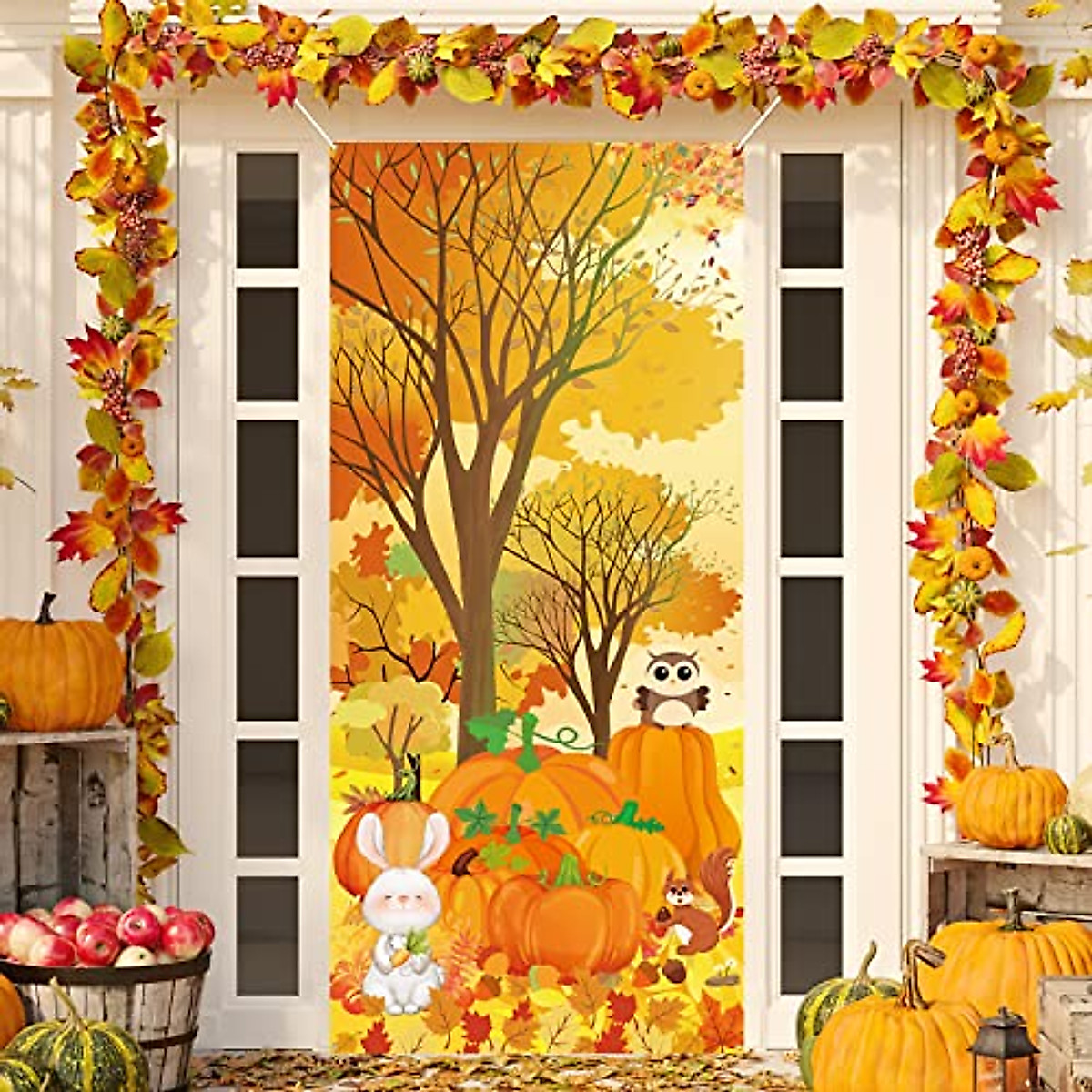 Fall Door Cover Thanksgiving Door Decoration Autumn Banner Harvest Backdrop 78 x 35.4 Inches