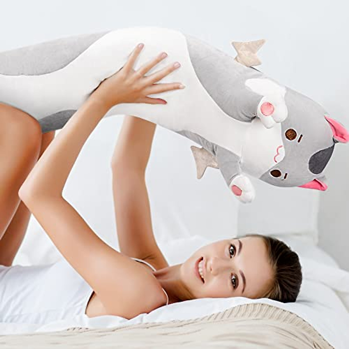 Mewaii Long Cat Plush Body Pillow, 28” Cute Cat Stuffed Animals Soft Plushies, Kitten Plush Throw Pillow Doll Toy Gift for Girlfriend