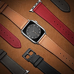 MARGE PLUS Compatible with Apple Watch Band Series SE 8 7 6 5 4 3 2 1 Ultra 49mm 45mm 41mm 44mm 40mm 42mm 38mm, Genuine Leather Replacement Band for iWatch, Leather Apple Watch Strap for Women & Men Brown