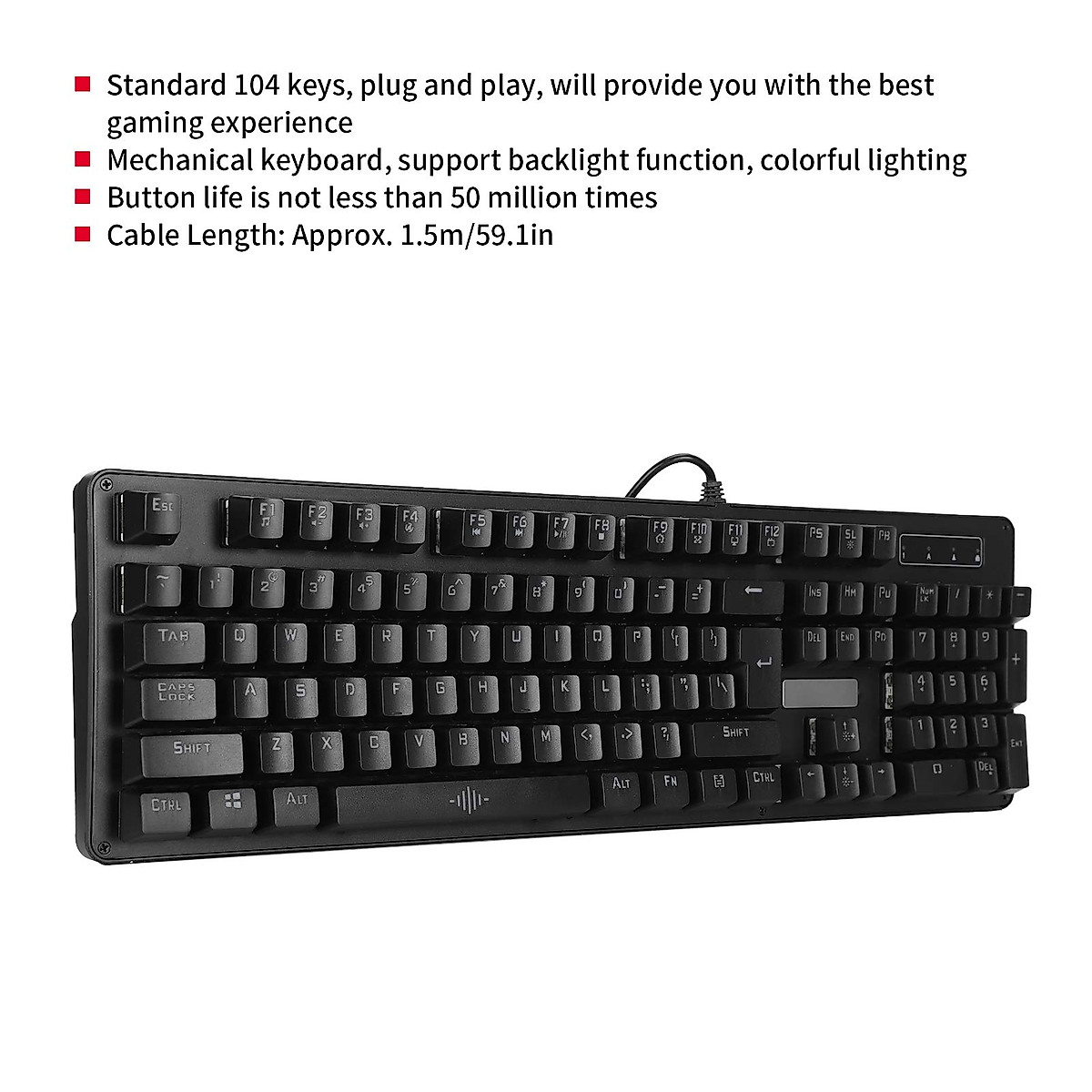 Keyboard, Backlight Illuminated Plug and Play Gaming Keyboard, Desktop USB 104 Keys for Computer Laptop(Black (104 Key Green Shaft))