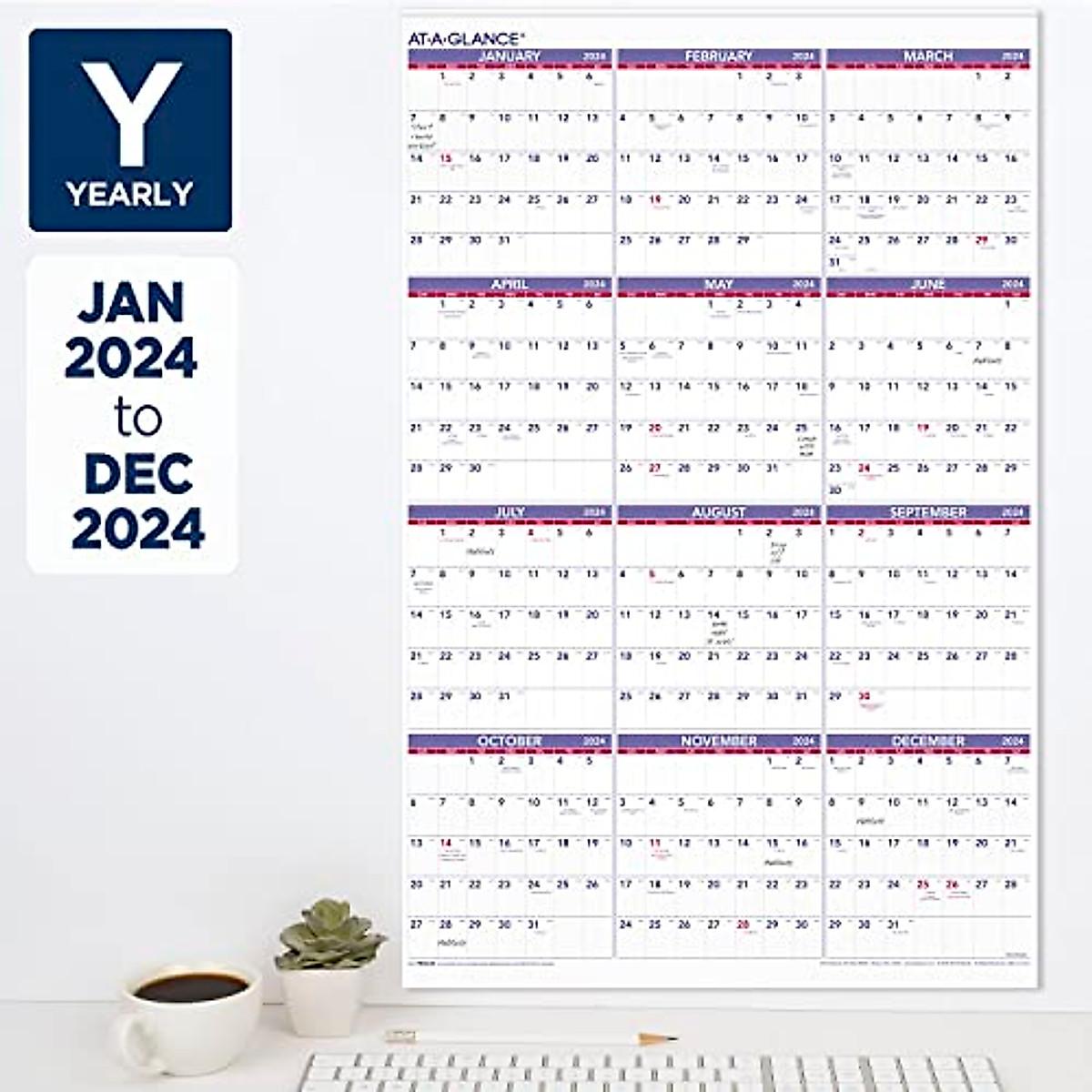 AT-A-GLANCE 2024 Paper Wall Calendar Monthly Planner, 24" x 36", Extra Large (PM122824)