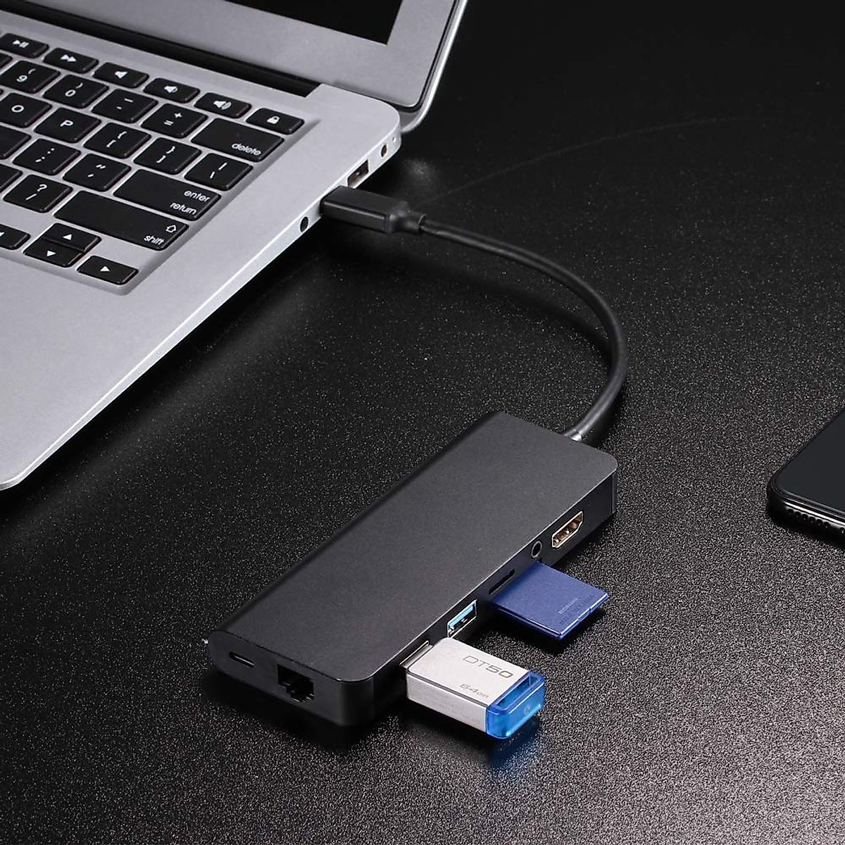 Jiali USB-C 4K Hub Converter Type-c Turn hdmi Gigabit Network Card Multi-Function Converter HDMI+RJ45+PD+Audio+USB3.02+SD+TF Eight-in-one Expansion Dock Multi-Function HUB(Silver Gray)