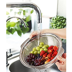 POJORY 3 Piece 304 Stainless Steel 2-3-3.5 Quart Colander Set with Handle, Micro-Perforated Strainers and Colanders, Great for Pasta, Noodles, Vegetables and Fruits, BPA Free